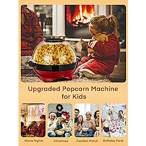 Popcorn Machine, 6.3 Qtrs./28 Cup Popcorn Maker, 800w Stir Crazy Popcorn Popper with Quick-Heat Technology, Removable Non-Stick Surface, Cool Touch Handles, Thicken Transparent Cover, 2 Measuring Cap