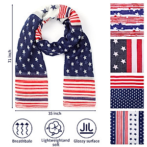 Clysee 4 Pcs Independence Day American Flag Scarf Patriotic Scarf for Women Blue Red White USA Flag Wrap Soft 4th of July Shawl for Gifts