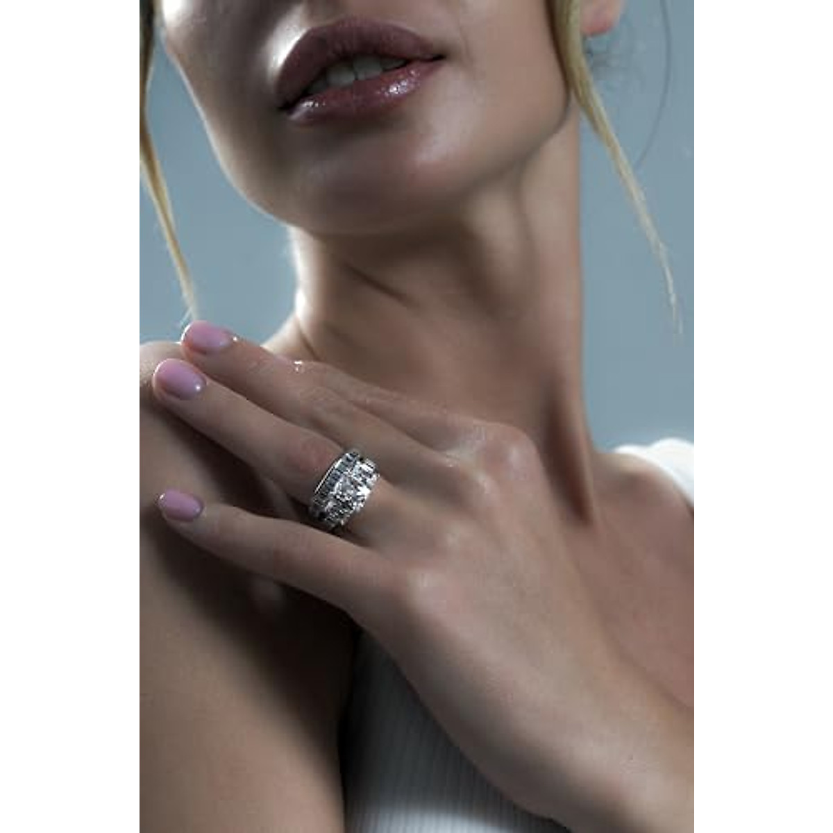 2 Carat .925 Sterling Silver Radiant Cut Cubic Zirconia CZ Women's Engagement Ring Set Sizes 4 to 11