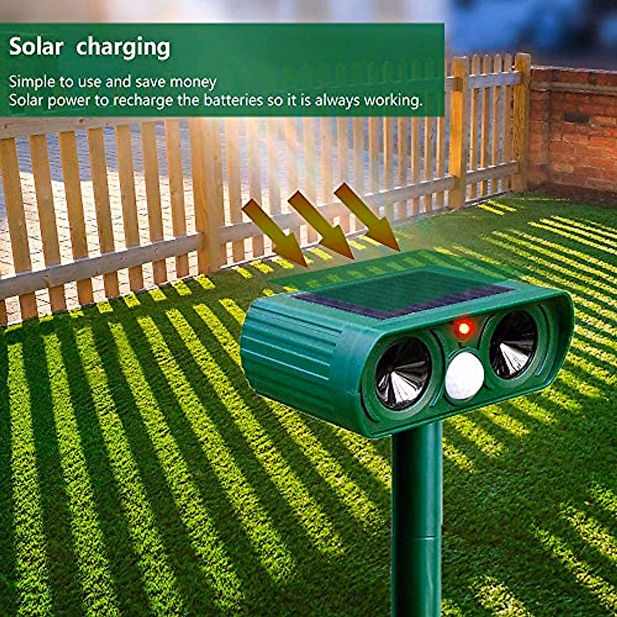 kaforto Ultrasonic Solar Animal Repeller, Ultrasonic Pest Repeller with Motion Sensor, Outdoor Squirrel Snake Raccoon Deer Mouse Repellent for Yard & Farm & Garden & Lawn (14.7inch-009)