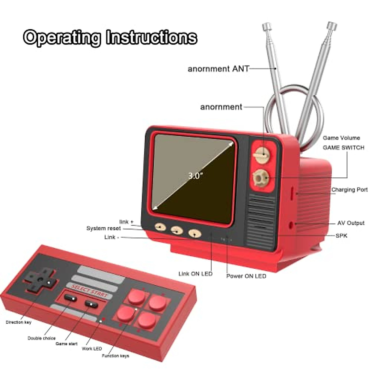 Retro Handheld Games Console Built-in 308 Games 3.0 Inch LCD Mini TV Video Games Player Support AV Output Electronic Games Gift for for Boys Girls Age 4-12
