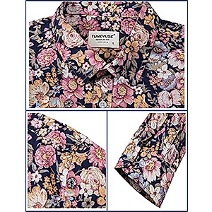 TUNEVUSE Mens Long Sleeve Floral Dress Shirt Flowered Pink Pattern Print Button Down Shirts Cotton Pink Medium