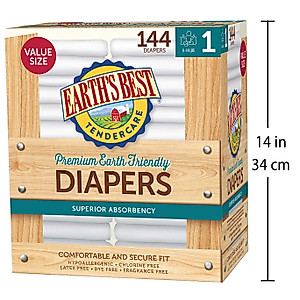 Earth's Best TenderCare Chlorine-Free Disposable Baby Diapers, 8-14 lbs-Size 1 (144 Count)