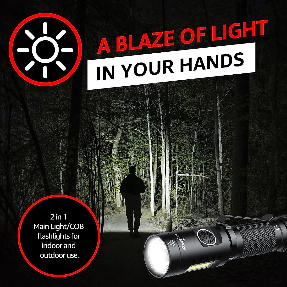 axefury Flashlight, Magnetic LED Flashlight,Small Powerful EDC Flashlight A5 with COB Side Light,700 lumens,6 Modes,2 Types Batteries,Waterproof for Camping, Emergency(Not Included Battery) Gift