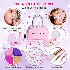 Pretend Play Makeup Kit for Little Girls with Unicorn Purse: Fake (Not Real) Make up Toy Set for Toddlers and Kids - Includes Hair and Nails Accessories, Baby Girl Toys Princess Toddler Gift Set