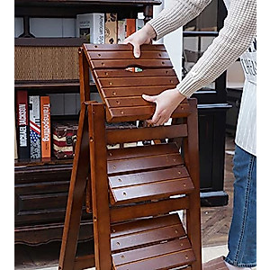 Bidesen 3 Step Stool Wooden Folding Ladder Chair Thickened Library Stair Chair Portable Light Garden Tool Ladder Maximum Load 337bl