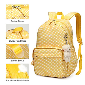 Backpack for Girls, Kids Backpack, Waterproof Large Space School Backpacks for Teen Girls, with Hairball Pendant, suitable for Travel and School (Yellow)