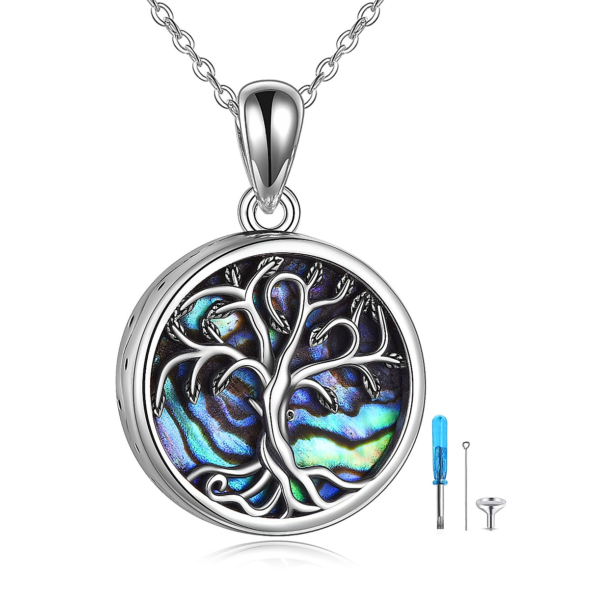 URONE Urn Necklaces for Ashes 925 Sterling Silver Abalone Shell Tree of Life Cremation Jewelry for Ashes Memory Jewelry for Women Men