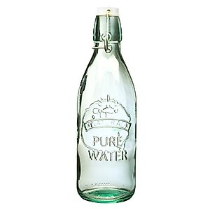Amici Home Water Tap Glass Bottle | 34 Oz | Water Bottle with Airtight Swing Top Lid for Water, Milk, Juice, Iced Tea | Italian Made, Recycled Glass with Green Tint (Set of 2)