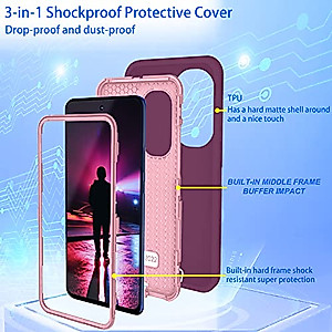 Qinmay for Motorola Moto Edge 2022 Case with HD Screen Protector (2 Packs),Motorola Edge 2022 Case 3 in 1 Heavy Duty Phone Case for Motorola Moto Edge 2022 Phone (WineRed Pink)