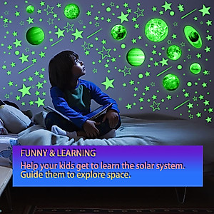 Glow in The Dark Stars and Planets, Bright Solar System Wall Stickers, Glowing Ceiling Decals for Bedroom Living Room, Space Decal, Best Birthday Gift for Kids, Boys, Girls and Toddlers