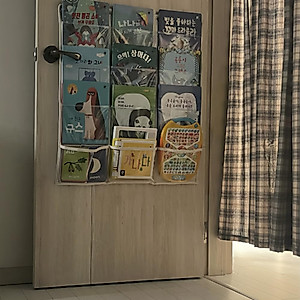 pixiepoche Kids Wall Hanging Book Organizer, Over The Door Book Shelves 8-12 Pockets Chart for Homeschool & Library (12 Regular Pocket)