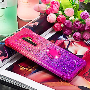 ONV Silicone Case Compatible with Samsung Galaxy S9 Plus - with Metal Ring Shinny Phone Case with Flow Sand Kickstand Bumper Anti-Drop Soft Shell for Samsung Galaxy S9 Plus Cover TPU [JB] - P&P