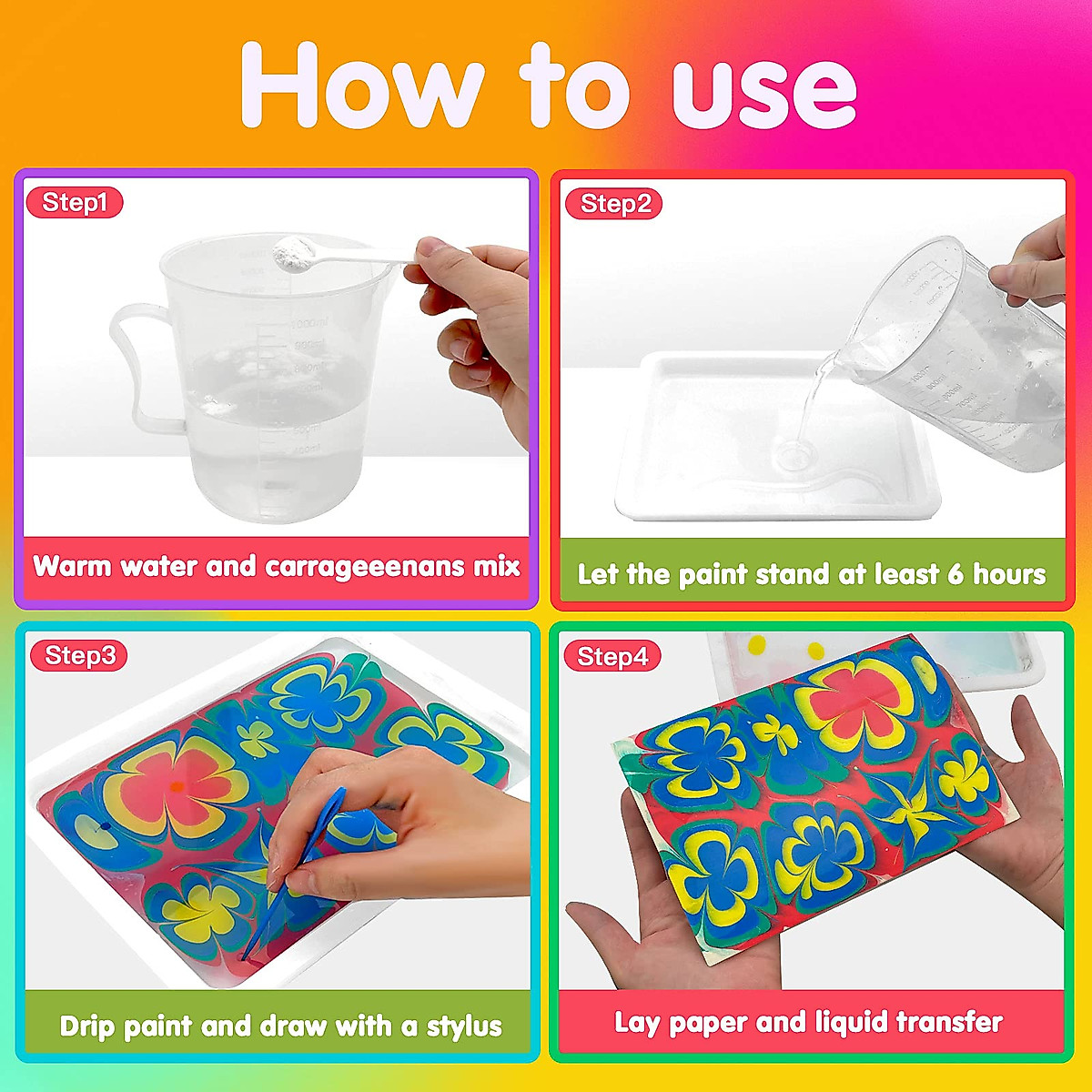 TBC The Best Crafts Marbling Art Paint Kit, 6 Bottles Marbling Inks(19ml Each), Art of Painting on Water, Ebru Art