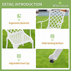Withniture Outdoor White Cast Aluminum Arm Chair, Set of 2 Patio Dining Chairs, All-Weather Metal Outdoor Chairs w/Armrests, Bistro Chairs Set of 2 for Patio, Deck, Garden, Yard (White B, Set of 2)