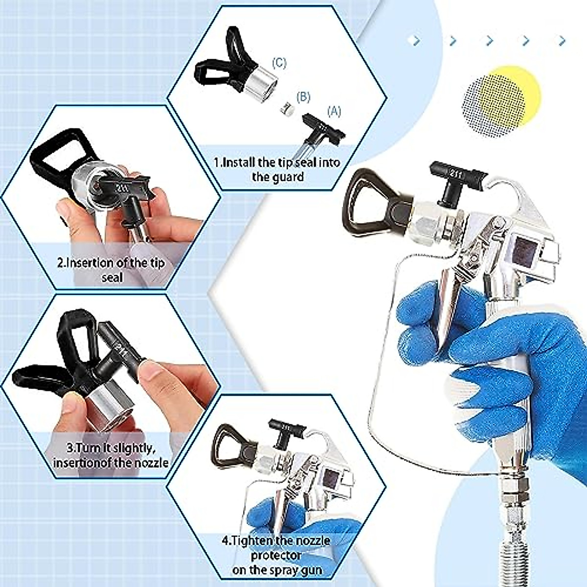 14 Piescs Spray Tips Reversible Airless Paint Sprayer Nozzle Tips with Airless Spray Gun Guard and Spray Gun Filter Replacement for Airless Spray Paint Machine 211.315.417.515.517.523