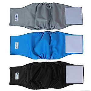 Teamoy Reusable Wrap Diapers for Male Dogs, Washable Puppy Belly Band Pack of 3 (M, 13"-16" Waist, Black+ Gray+ Lake Blue)