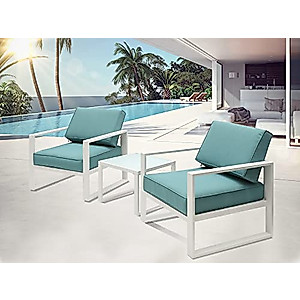 Green4ever Aluminium Outdoor Armchair, 3 Pcs Modern Metal Patio Sofa Balcony Conversation Sets with Side Table (White)
