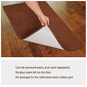 PURE ERA Carpet Stair Tread Landing Mat Tape Free Self Adhesive Non Slip Skid Resistant Indoor Doormat Area Rug Floor Mat for Kitchen Bathroom Workstations Washable Rectangle 2' X 3' (Brown)