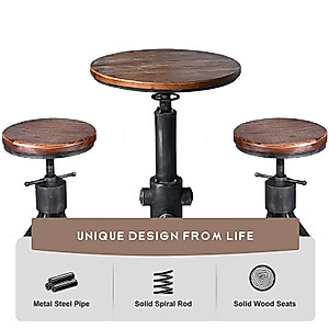 LOKKHAN 3-Piece Bar Table (38.6"-48.4") & 2 Backless Stools (24"-30") Set for Pub Kitchen Dining Living Party Bistro Breakfast, Swivel Top, Height Adjustable, Most Weld, Space-Saving