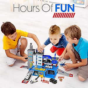 Toysical Police Car Toys for Boys - Cars Playsets - Police Toys with Track, Garage, 6 Police Car Toy Vehicles, 2 Police Men, 1 Helicopter - Best Gift for Boys 4, 5, 6 Year Old Kids