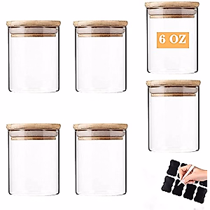 Vkzylife Glass Jars with Bamboo Wooden Airtight Lids 6oz 10oz Spice Jars Food Storage Containers for Home Kitchen, Tea, Salt, Pepper, Spices, Coffee, Herbs, Grains (6 OZ, 6 PCS)