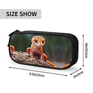 NOUZU Sand Leopard Gecko Print Large Pencil Case Pouch With Zipper Adults Office Travel Stationery Makeup Bag, Black, RXZER23
