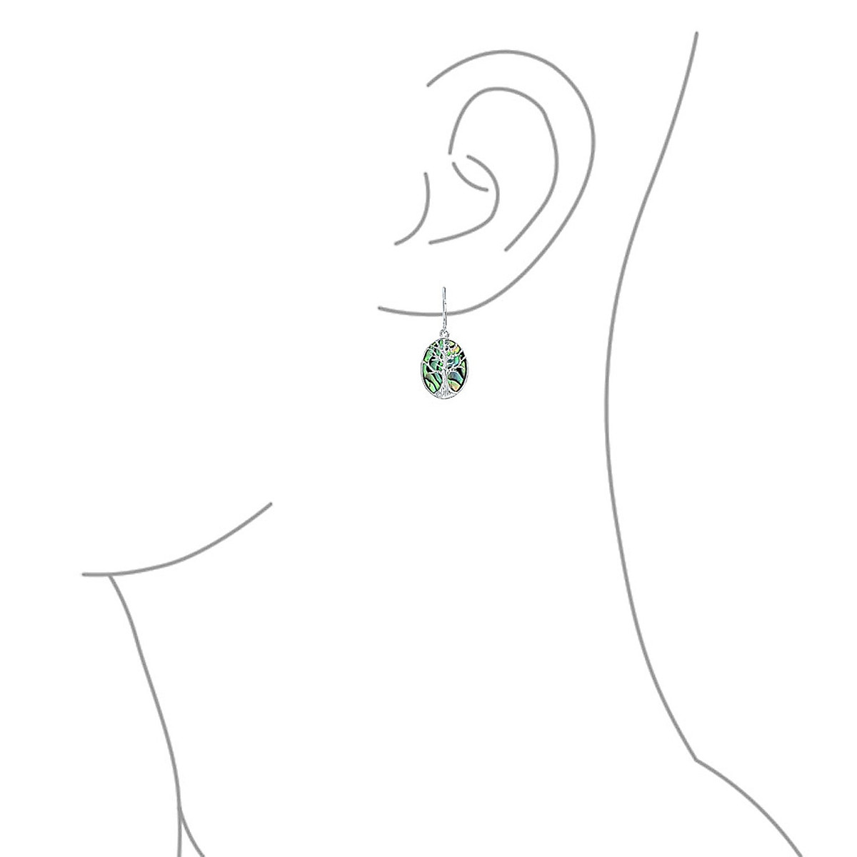 Large Oval Abalone Shell Lever Back Family Tree Of Life Dangle Earrings Western Jewelry For Women .925 Sterling Silver