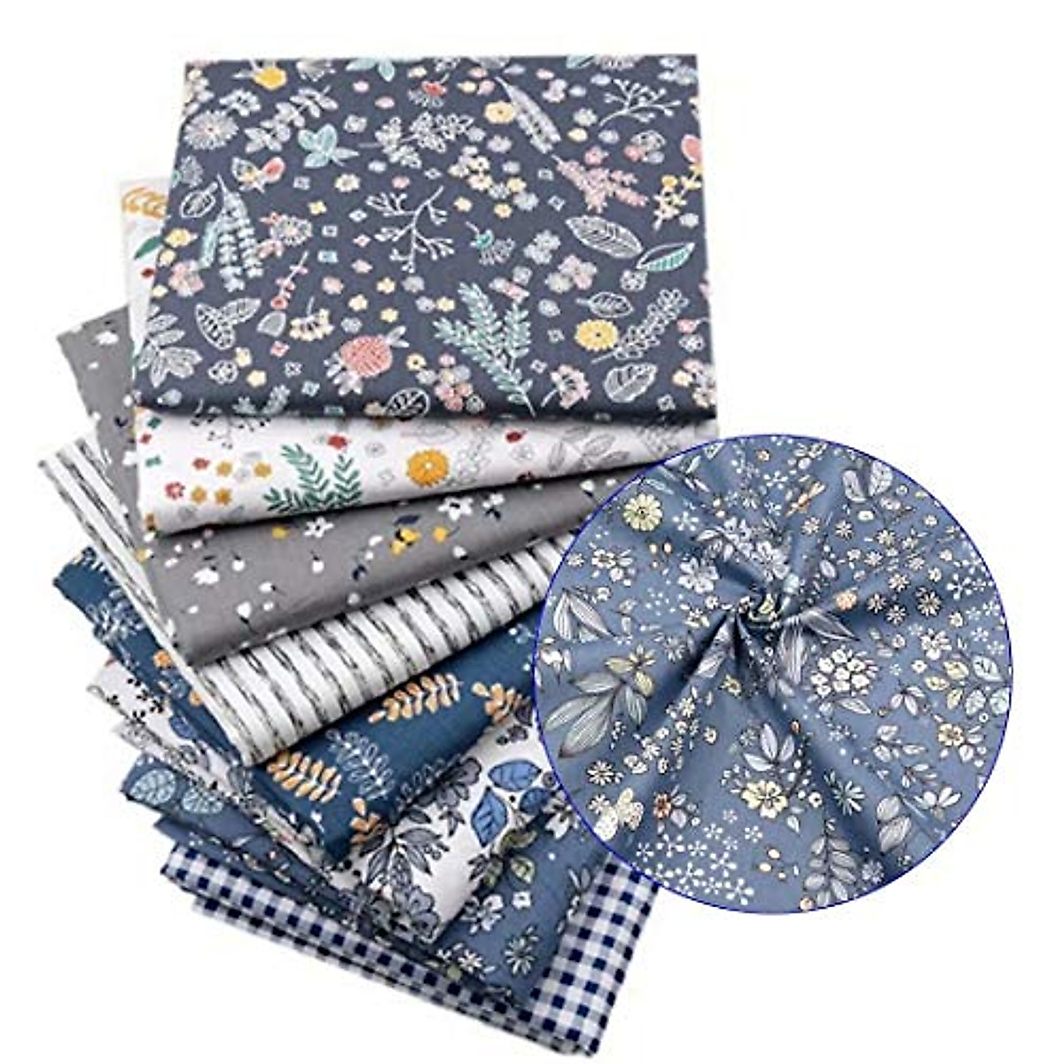 8PCS 50cm x 50cm Floral Twill Print Cotton Fabric Bundle Sewing Patchwork Precut Fabric Scraps Suitable for DIY Sewing Quilting and Various Handicrafts