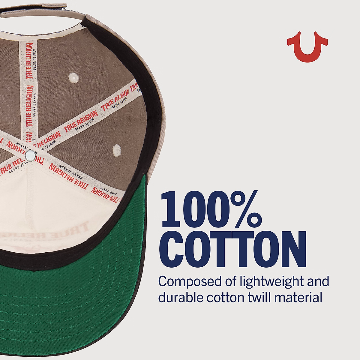 True Religion Kids Hat with Buddah Logo, 5 Panel Cotton Twill, Adjustable Baseball Cap, Black, One Size