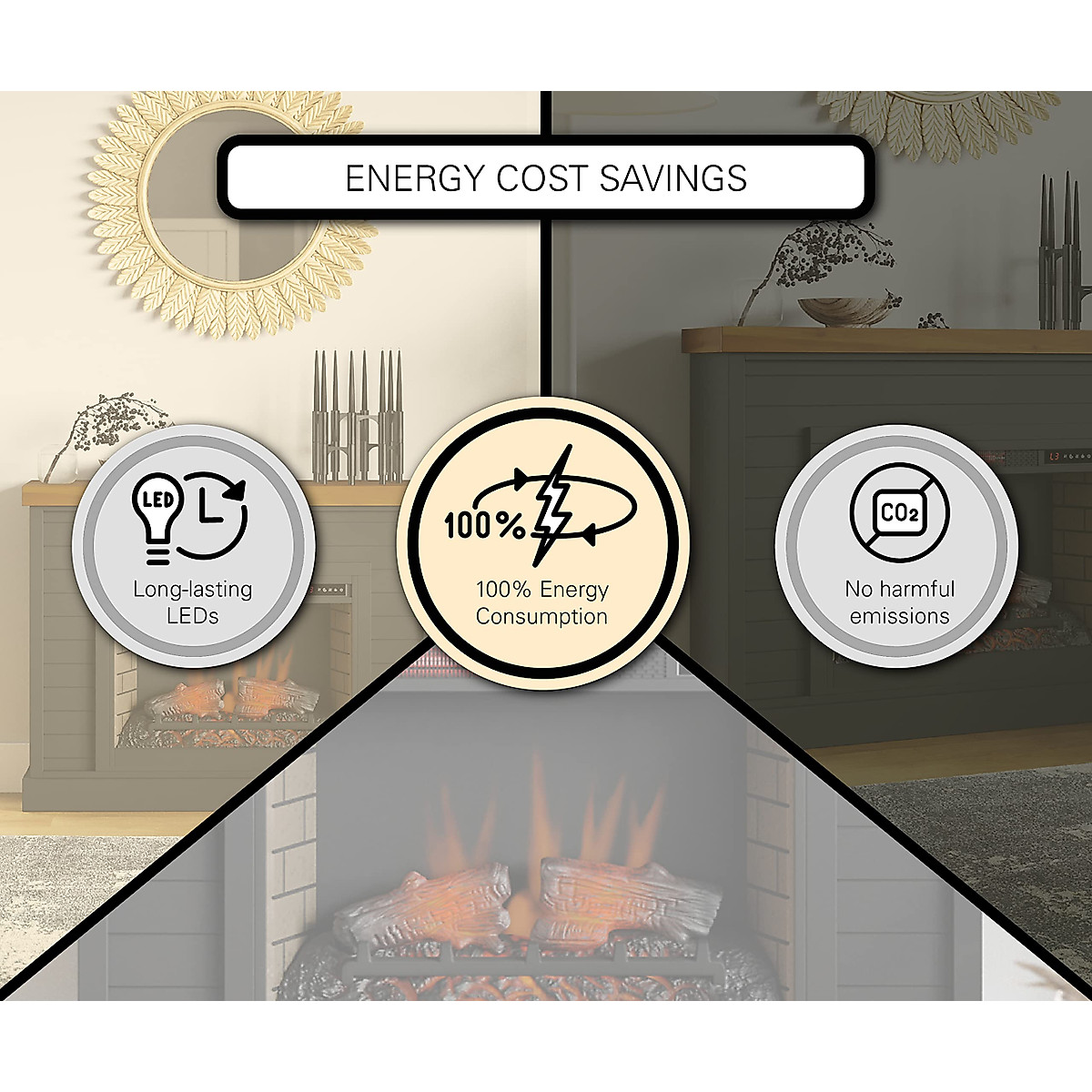 Bridgevine Home Washington Modern Farmhouse Electric Fireplace with Mantel, 48 inches, Poplar and Knotty Alder Solid Wood, Black and Whiskey Finish