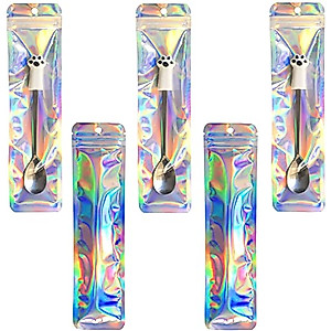 100pcs Holographic Ziplock Packaging Storage Bag Pen Packaging Bags for Small Business-2.4x9 inch Resealable Smell Proof Storage Bags for Packaging Lipgloss,Jewelry,Cosmetic,Candy