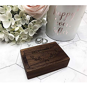 Wood Ring Box Engagement Proposal Wedding Ring Bearer Box Jewelry Storage Ring Holder (Slide Walnut Engrave)