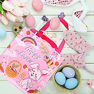 AOKE 8PCS Easter Gift Bags, Easter Reusable Non-Woven Bags with Handle, Easter Bunny Tote Bags Candy Egg Hunt Bags for Easter Party Favors, 4 Colors
