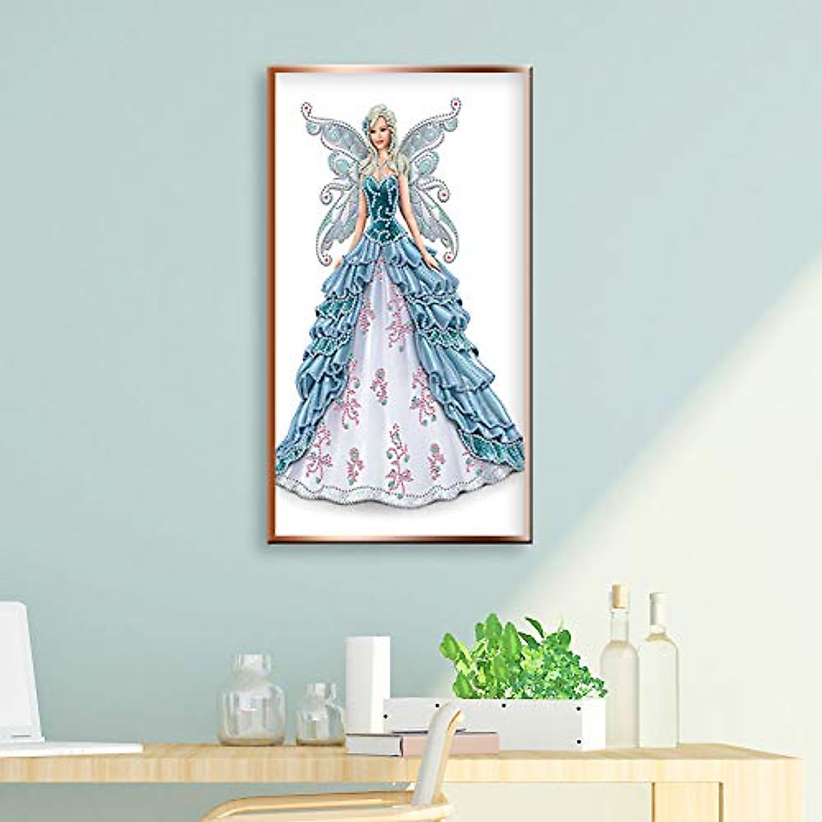 LUSandy 5D Diamond Painting Angel Elegant Lady Partial Drill Special Shaped Crystal Rhinestone Women Diamond Art Kits for Adults and Kids Home Wall Decor 12 x 20 inch - Blue and White Angel
