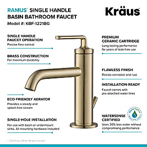 KRAUS Ramus Single Handle Bathroom Sink Faucet with Lift Rod Drain in Matte Black, KBF-1221MB