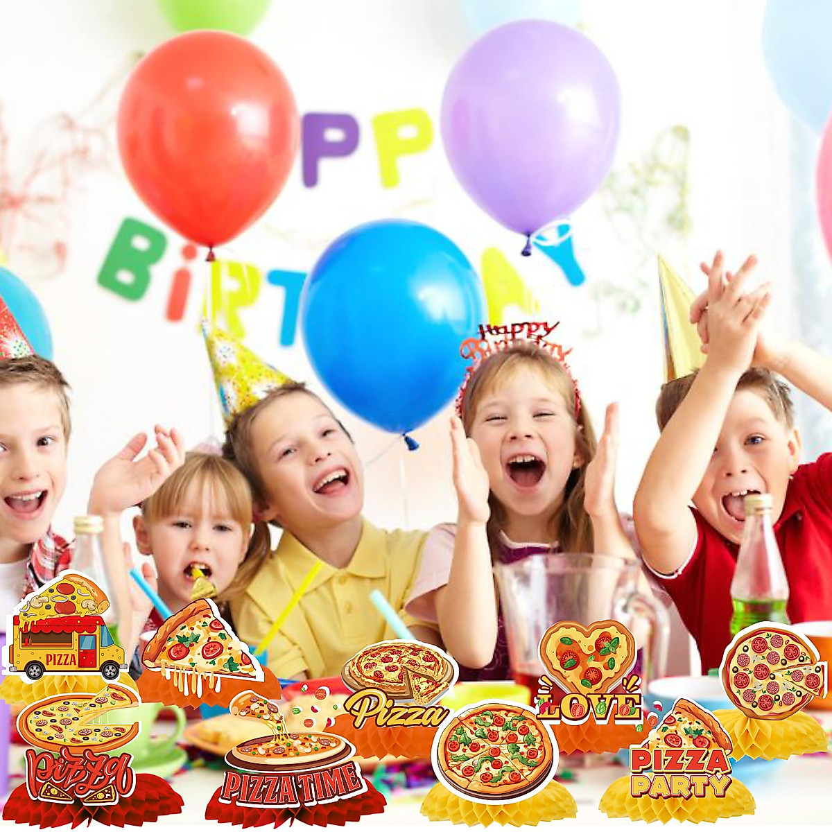 9PCS Pizza Centerpieces for Tables - Pizza Party Decorations Pizza Table Decorations Pizza Theme Party Supplies for Birthday Baby Shower Pizza Party Game Pizza Party Favors