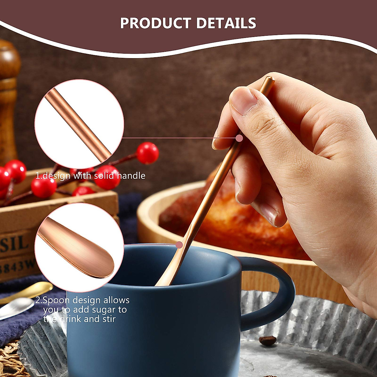 6 Pieces 304 Stainless Steel Coffee Stir Sticks Drink Stir Spoons Cocktail Tea Stirring Spoons Beverage Stirrer Spoons with 2 Long Handle and 4 Short Handle for Home, Kitchen, Office