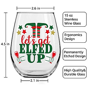 DYJYBMY Let's Get Elfed Up Wine Glass, Christmas New Year Gifts for Women, Christmas Wine Glass for Women Men Sister Friends, Wine Glass for Thanksgiving Christmas Wedding Party