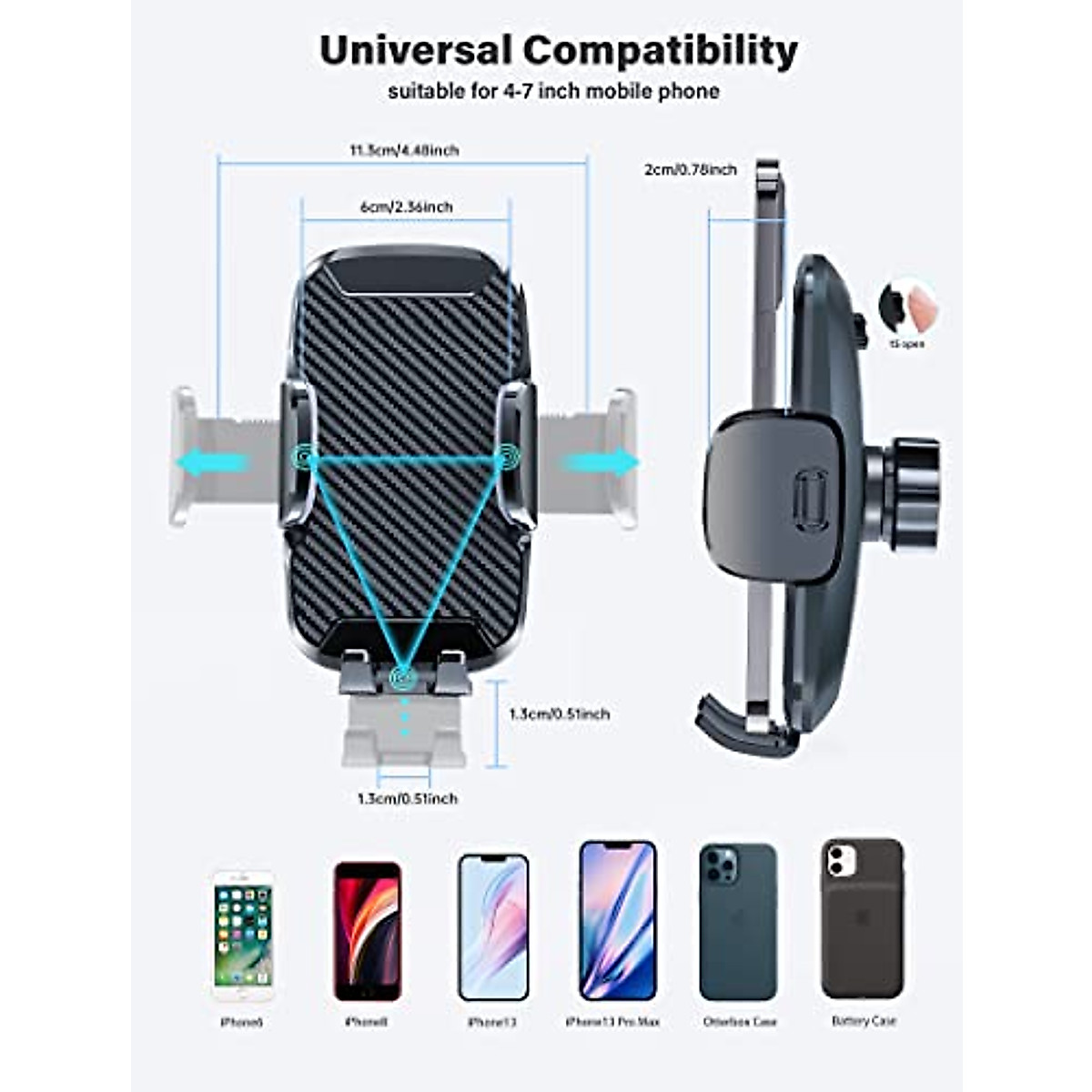 Phone Mount for Car [Strong Suction] Phone Holder Mount Hands-Free Universal Cell Phone Mounts for Dashboard/Windshield, 360° Rotation Extendable Mobile Car Holder for iPhone/Samsung/Oneplus