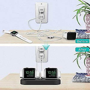 Delidigi Dual iwatch Stand Dock Silicone Charger Stand Compatible with Apple Watch Ultra SE2 Series 8 7 6 SE 5 4 3 2 1 (49/45/44/42/41/40/38mm), Supports Nightstand Mode (Black)