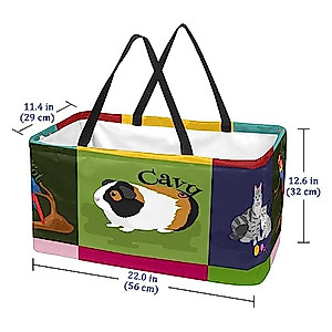 KQNZT Reusable Grocery Bags, Large Foldable Reusable Shopping Tote Bags Bulk for Groceries, Waterproof Kitchen Cloth Produce Bags with Long Handles, Animal Dog Cat Rabbit Parrot Change Dragon
