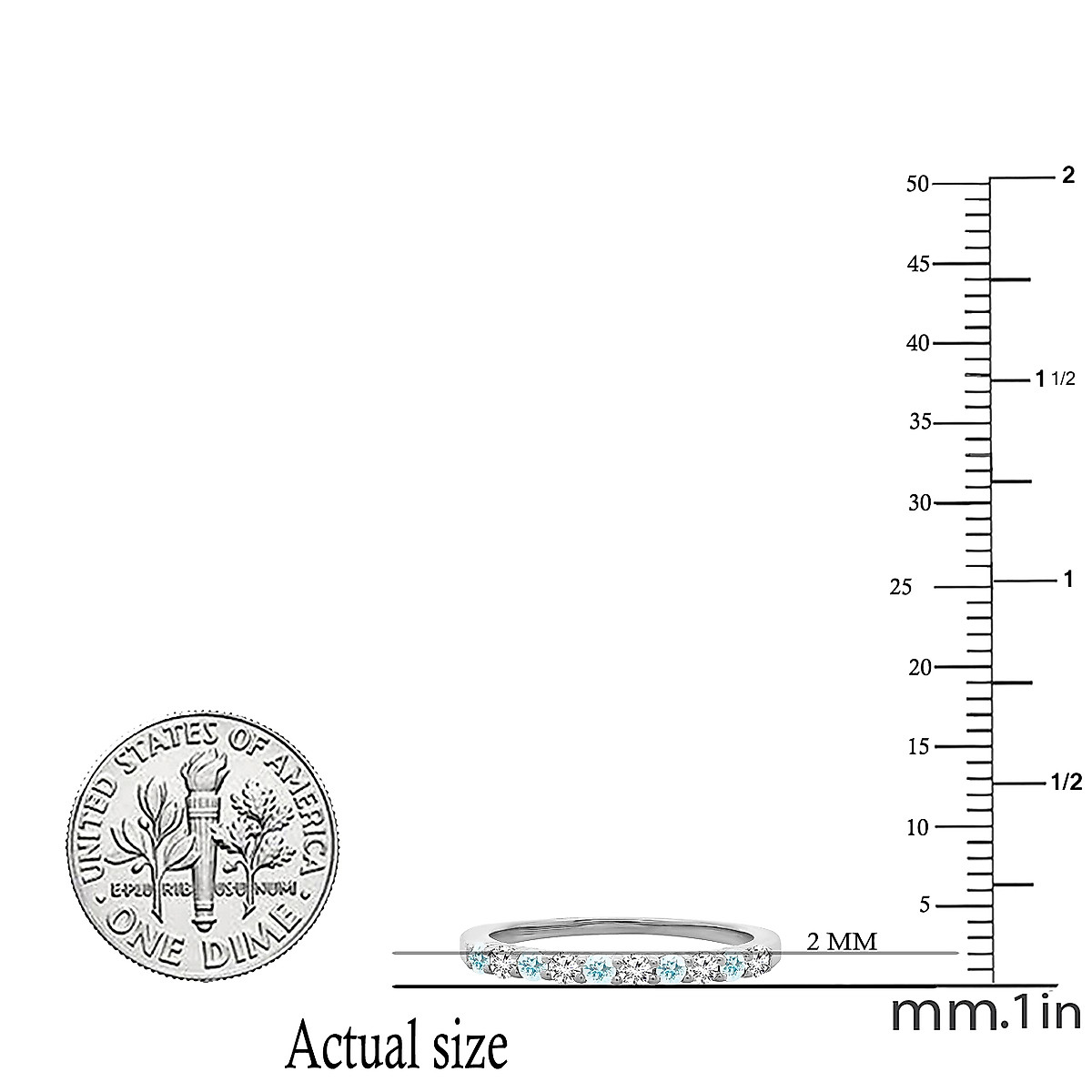 Dazzlingrock Collection 2mm Alternate Round Aquamarine & White Diamond Stackable Wedding Band for Women in 14K White Gold, Size 8
