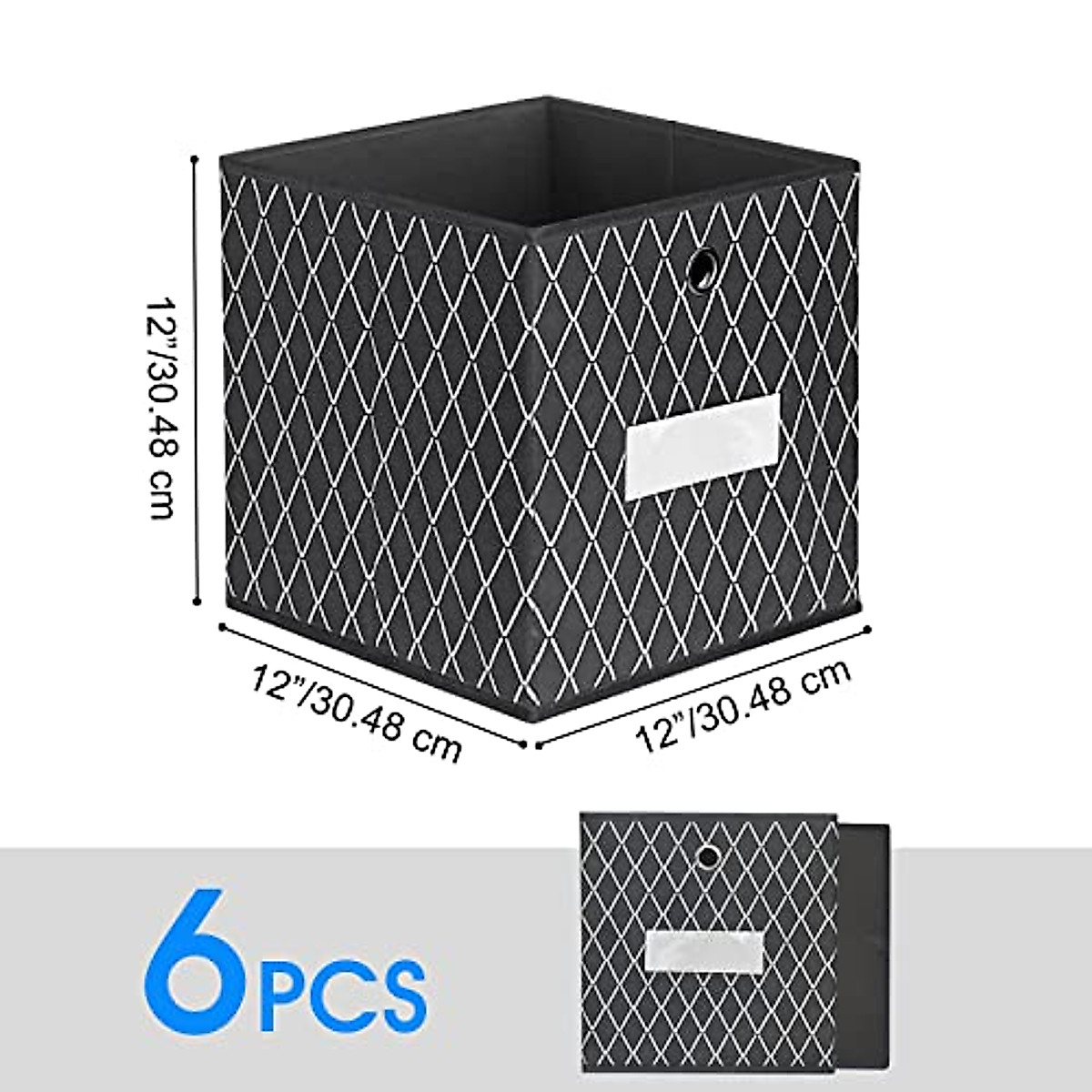 Cube Storage Organizer Bins - 12x12x12 Inch Fabric Storage Cubes Basket Container with Metal Ring Handle for Closet,Pantry,Boys,Girls,Kids Toys,Clothes,Nusery,Kallax Shelving Unit,Set of 6 (Gray)