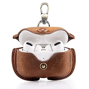 AirPods Leather Case, MRPLUM Genuine Leather Pro Protective Portable Shockproof Cases Cover with Key Chain Compatible with Airpods Pro Charging Case (Brown)