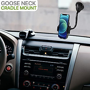 LAX Gadgets Gooseneck Phone Mount for Car – Cradle Cell Phone Car Mount with Flexible Gooseneck - Powerful Suction Cup for Windshield or Dash - Black