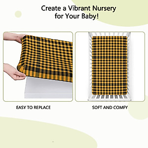 Plaid Themed Fitted Mini Crib Sheets,Portable Mini Crib Sheets Soft & Stretchy Fitted Crib Sheet-Baby Sheet for Boys Girls,24“ x38“,Black and Orange