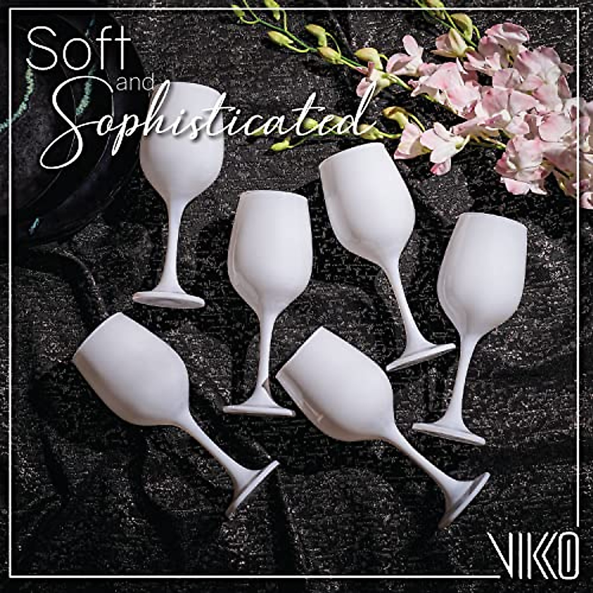 Vikko Décor White Wine Glasses, Fancy Wine Glasses With Stem For Red And White Wine, Thick And Durable Wine Glass Dishwasher Safe, Great For Wine Tastin, Set Of 6 Decorative Goblets