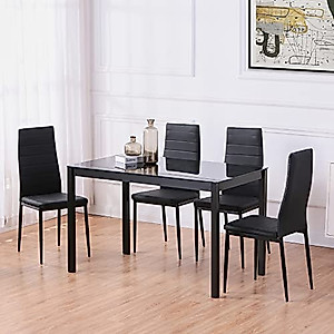 5-Piece Kitchen Table Set, Dining Table Set for 4 Dining Room Table Set for Small Spaces Modern Dinner Table Set with 4 Faux Leather Metal Frame Chairs