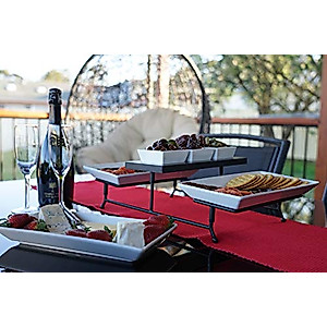 The Most Versatile 3 Tier Serving Tray. Collapsible Metal Stand with 3 Plates & 3 Bowls on Black Wood Base. Tiered Tray Party Food Server Display for appetizers, Cupcakes, Fruit, Cheese, Desserts.